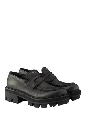 Prada Leather Loafers With Embossed Logo - Black