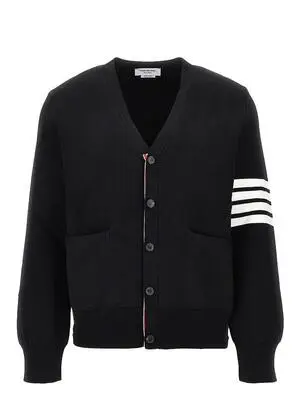 Thom Browne Cotton Cardigan With Four Bar Detail - Black