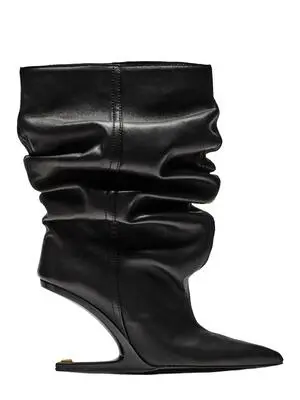 Balmain Smooth Leather Ankle Boots With Sculptural Heel - Black