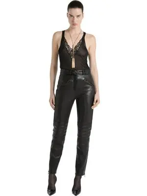 Balmain Lambskin Biker Trousers - Black