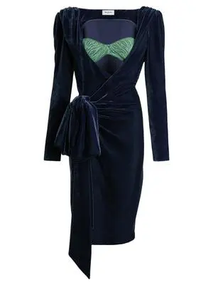 Balmain Velvet Dress With Lace Bra And Tie Detail - Blue
