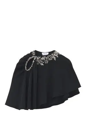 Alexander McQueen Asymmetric Cape With Floral Embroidery - Black