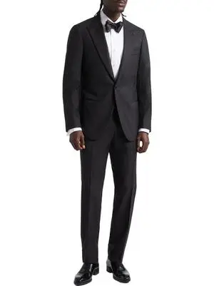 Isaia Sanita Super 160s Wool Peak Lapel Tuxedo - Black