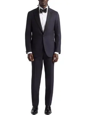 Isaia Sanita Super 160s Wool Peak Lapel Tuxedo - Navy