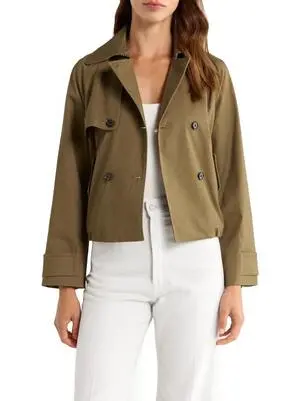 Rails Jett Check Crop Trench Coat - Olive