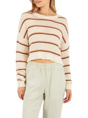 Hurley Striped Cropped Open Knit Sweater - Cream