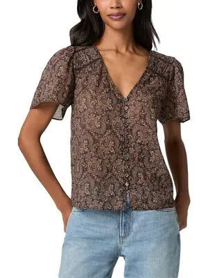 Paige Elodie Paisley Button-up Cotton Top - Dark Brown Multi