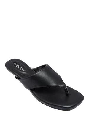 THERAPY AUSTRALIA Hailey Open Square Toe Thong Sandal - Black Smooth Pu
