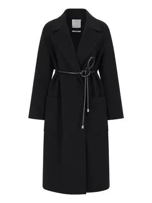 Sportmax Wool Coat With Tie Belt - Black