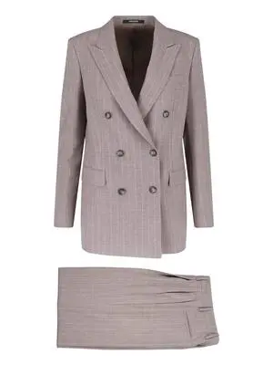 Tagliatore Double-breasted Pinstripe Blazer And Pleated Trousers Set - Brown