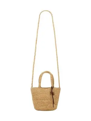 Manebí Mini Raffia Handbag With Top Handle And Shoulder Strap - Beige