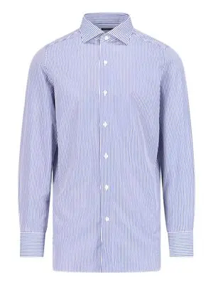 FINAMORE 1925 Striped Cotton Dress Shirt - Blue