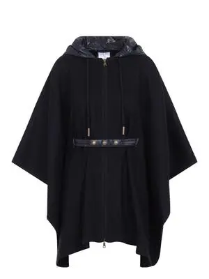 Moncler Moncler Wool-Blend Cape With Hood And Belted Detail Blue