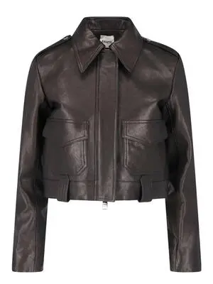 Khaite Leather Cropped Jacket - Black