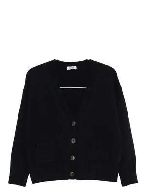BASE Wool V-neck Cardigan With Pockets - Blue