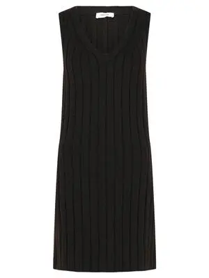 FERRAGAMO Ribbed Knit Sleeveless Dress - Brown