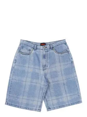 PLEASURES Indigo Plaid Denim Jorts - Blue