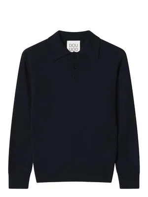 DOUUOD Virgin Wool Polo Sweater - Blue
