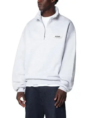 Jacquemus Light Zip-neck Sweatshirt With Grosgrain Logo Detail - Grey