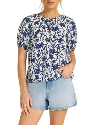 Matty M. Zia Floral Raglan Sleeve Top - Vellum/navy