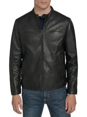 Andrew Marc Leather Racer Jacket - Black