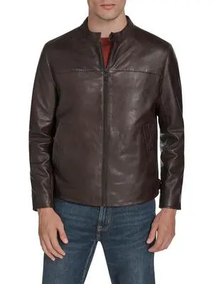 Andrew Marc Leather Racer Jacket - Dark Brown