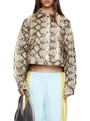 Lioness Angel Faux Snakeskin Cropped Jacket - Camel