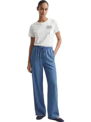 EXQUISE Duncan Straight Leg Denim Pants With Lace-up Waist - Blue