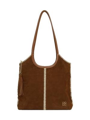 BELLE & BLOOM Suede Shopper With Whipstitch Detailing And Detachable Pouch - Brown