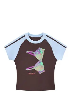 ACID CAT Fitted Cotton T-shirt With Digital Bra Print - Brown