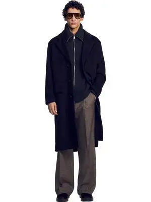Sandro Long Wool And Cashmere Coat Black