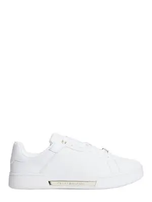 Tommy Hilfiger Leather Sneakers With Gold Tone Accents - White