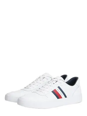 Tommy Hilfiger Signature Stripe Coated Leather Low Top Sneakers - White