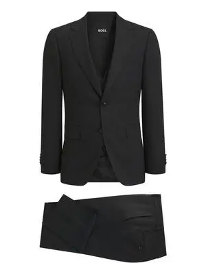 BOSS Micro-patterned Slim-fit Suit In Italian Virgin Wool - Black