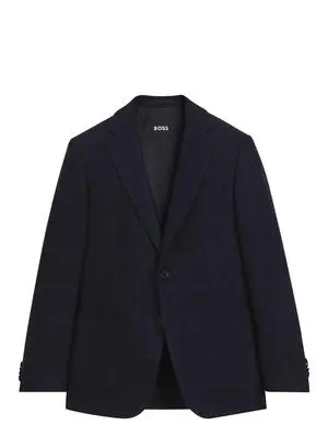 BOSS Slim-fit Blazer In Checked Virgin Wool - Dark Blue