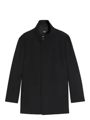 BOSS Formal Coat In Italian Fabric With Stand Collar - Black