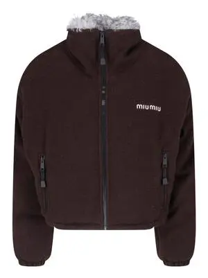 Miu Miu Fleece Zip Jacket With Logo Detail - Brown