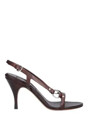 Miu Miu Leather Buckle Stiletto Sandals - Brown
