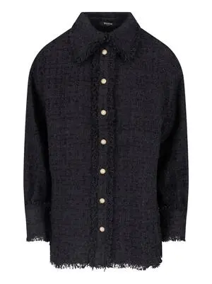 Balmain Tweed Shirt With Button Closure - Black