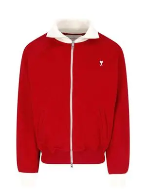 AMI Paris Miu Miu Cotton Zip Sweatshirt With High Collar And Logo - Red