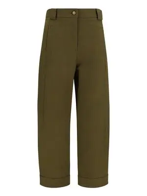 Max Mara Adorni Cropped Pants With Contrasting Stitching And Cuffed Hem - Green