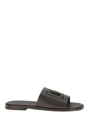 Dolce & Gabbana Embossed Logo Slide Sandals - Brown