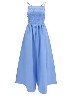 GANNI Poplin Maxi Dress With Ruched Bodice And Tie Detail - Light Blue