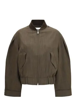 GANNI Lightweight Wool Bomber Jacket - Green