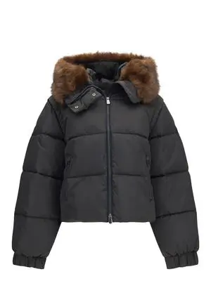 Pinko Godetia Padded Down Jacket With Faux Fur Trim - Brown