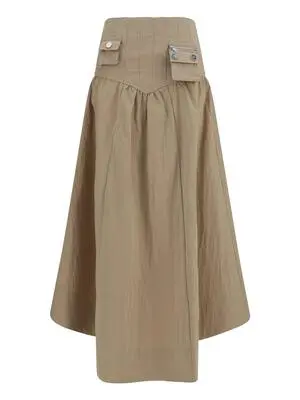 GANNI Corset Detail And Ruched Midi Skirt - Beige