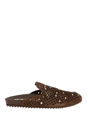 PEDRO GARCIA Braidy Suede Mules With Rhinestone Embellishments - Brown