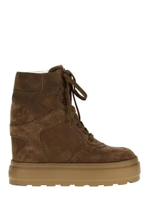 Casadei Suede Calfskin Lace-up Wedge High-top Sneakers - Brown