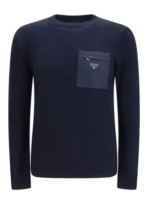 Prada Virgin Wool Sweater With Chest Pocket - Blue