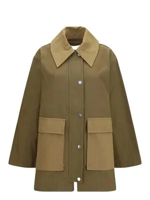GANNI Oversized Cotton Utility Jacket With Patch Pockets And Elbow Patches - Green